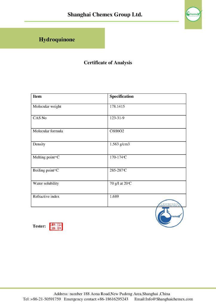 Buy Hydroquinone; Price, Uses, and Production - Shanghai Chemex