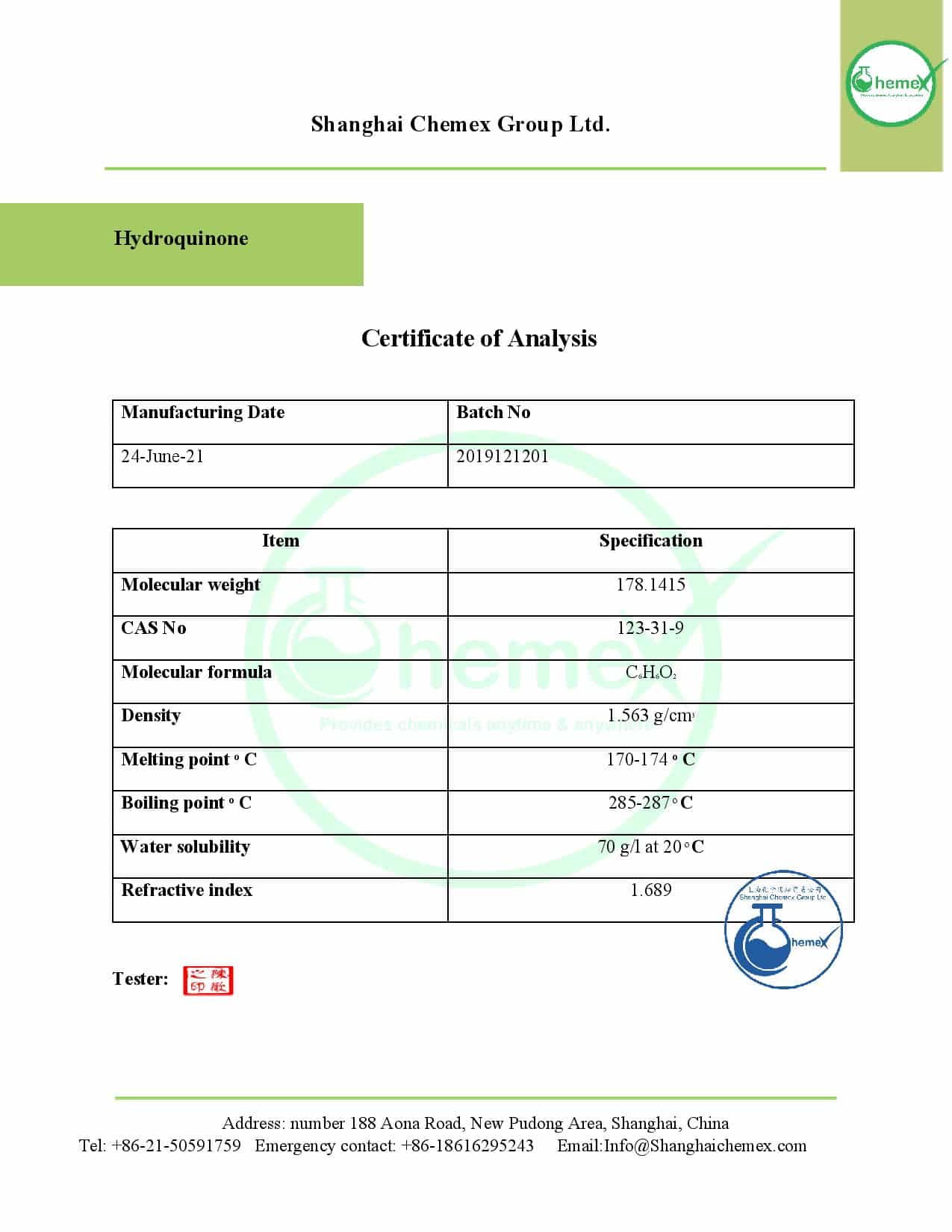 Buy Hydroquinone; Price, Uses, and Production | Shanghai Chemex