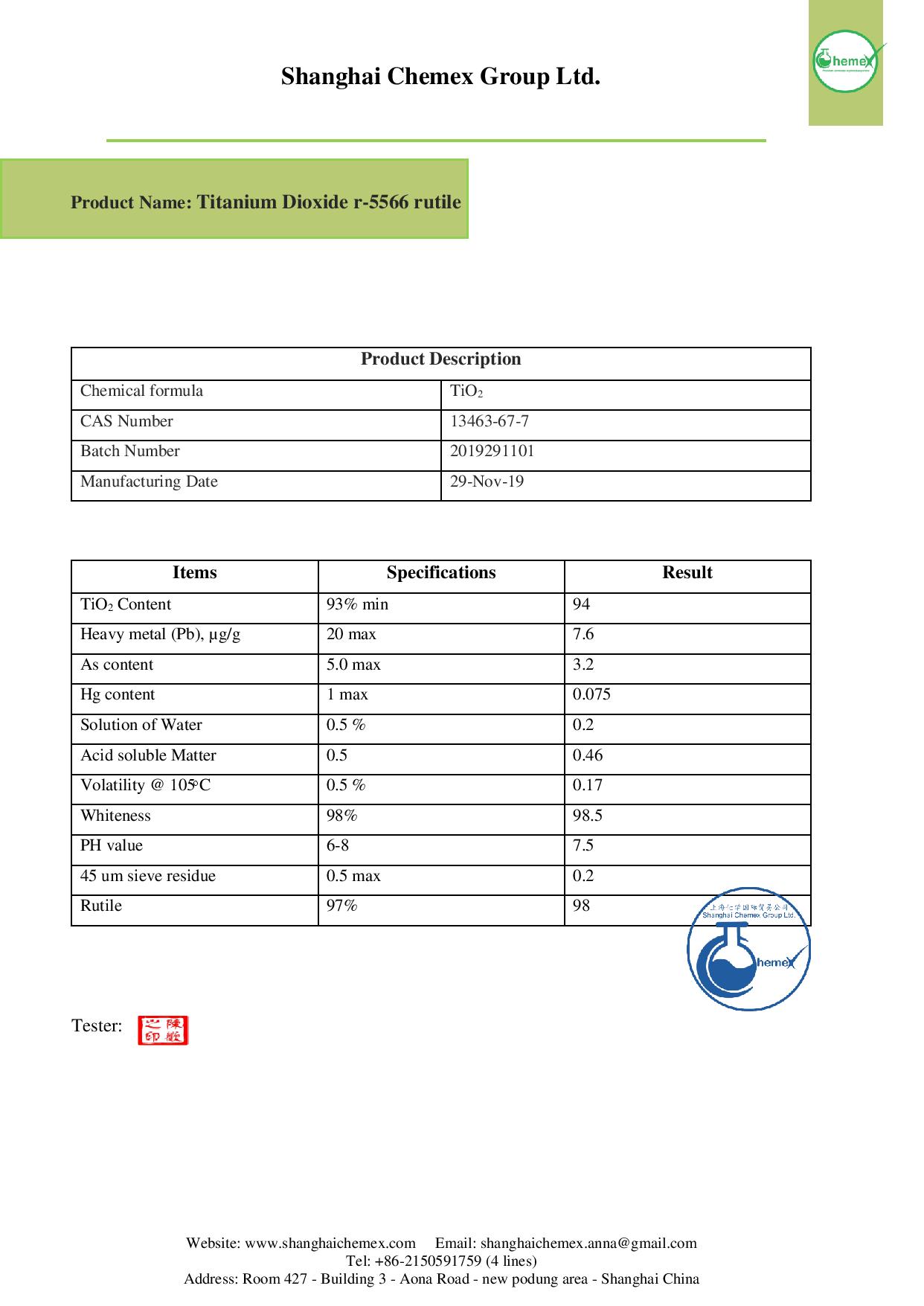 Buy Titanium Dioxide; Price, Uses, and Analysis | Shanghai Chemex