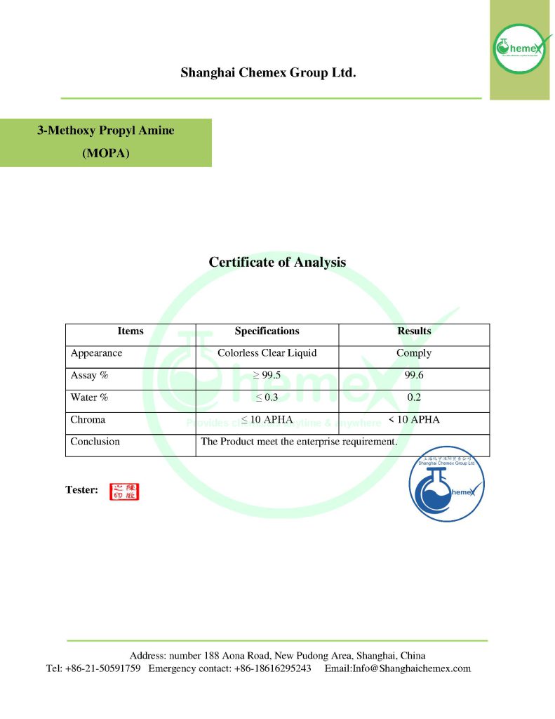 Buy 3-Methoxypropylamine(MOPA); Price, Uses, and Analysis - Shanghai Chemex