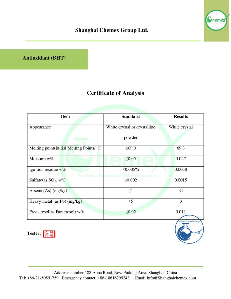 Buy BHT(Butylated Hydroxytoluene); Price, Uses, and Analysis - Shanghai ...