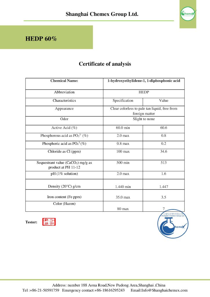 Buy Etidronic acid (HEDP); Price, Uses, and Analysis- Shanghai Chemex