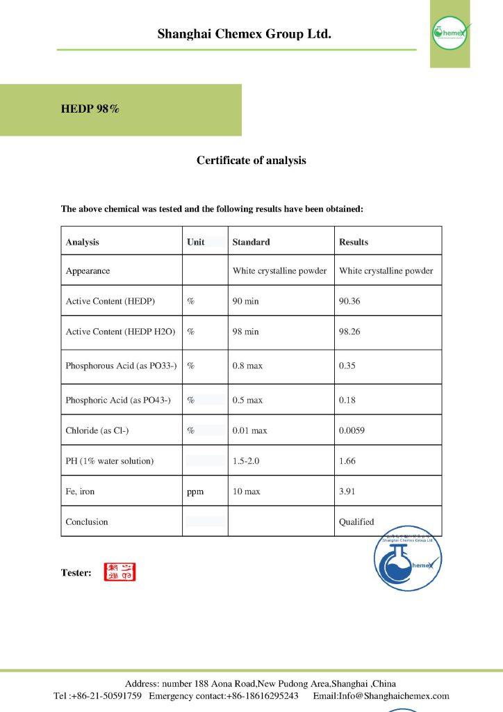 Buy Etidronic acid (HEDP); Price, Uses, and Analysis- Shanghai Chemex