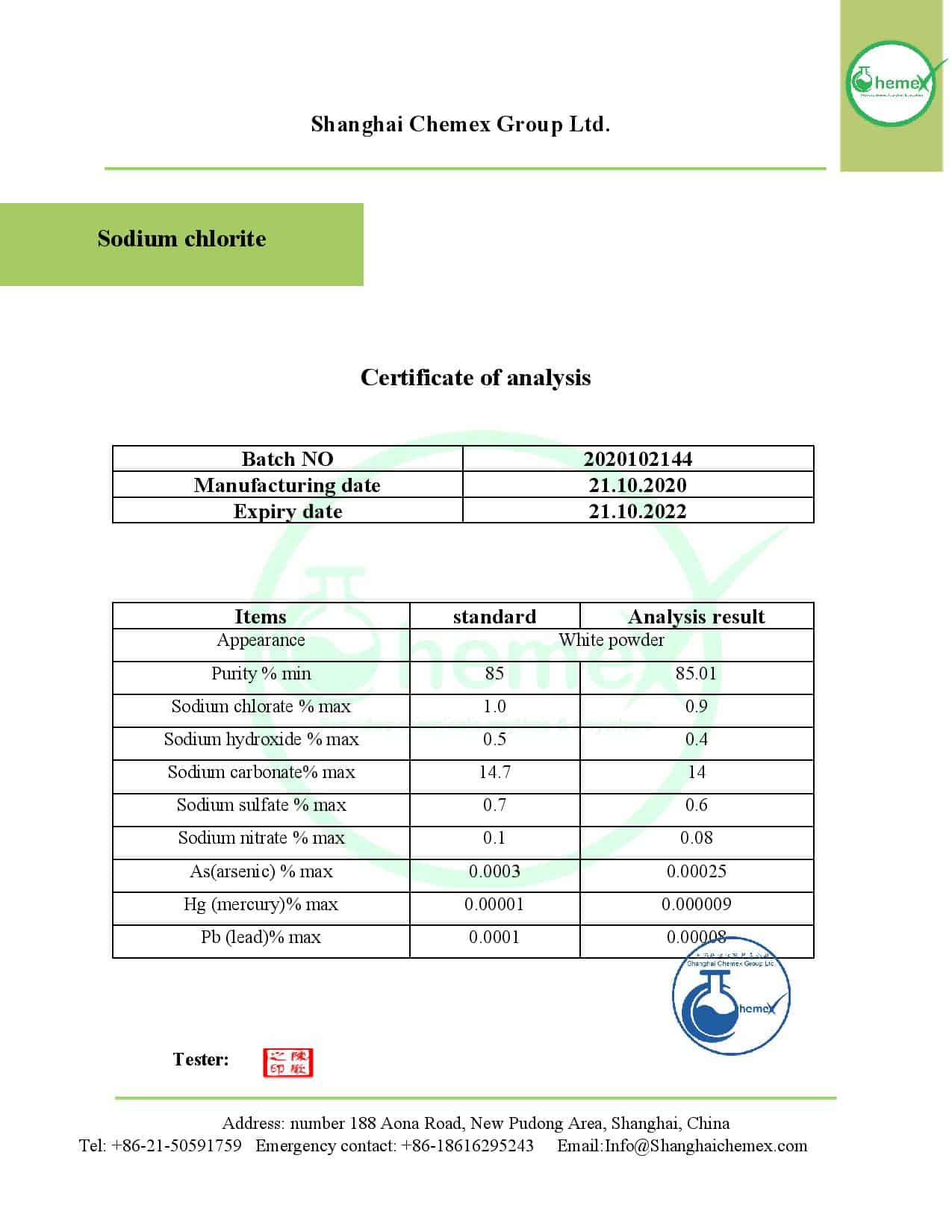 Buy Sodium Chlorite; Price, Uses, and Analysis | Shanghai Chemex