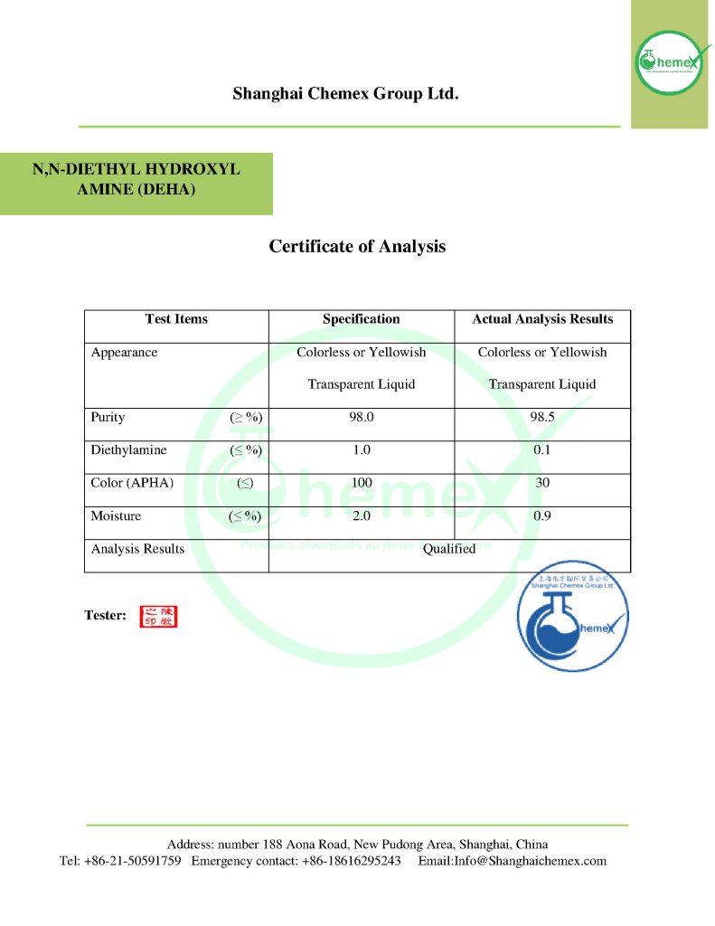 Buy Diethyl hydroxylamine (DEHA); Price, Uses, and Analysis - Shanghai ...