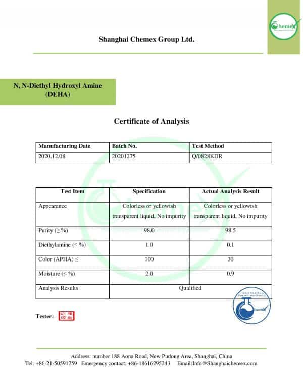 Diethyl hydroxylamine (DEHA) - Shanghai Chemex Group Ltd.