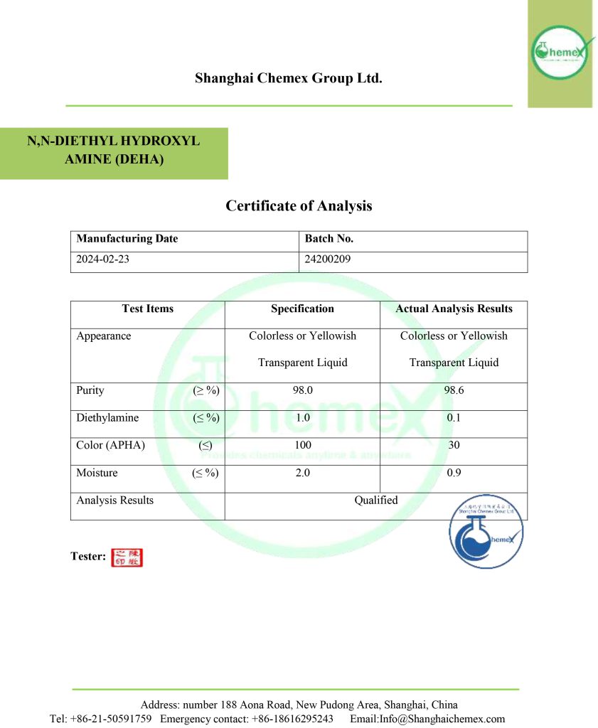 Buy Diethyl hydroxylamine (DEHA); Price, Uses, and Analysis - Shanghai ...