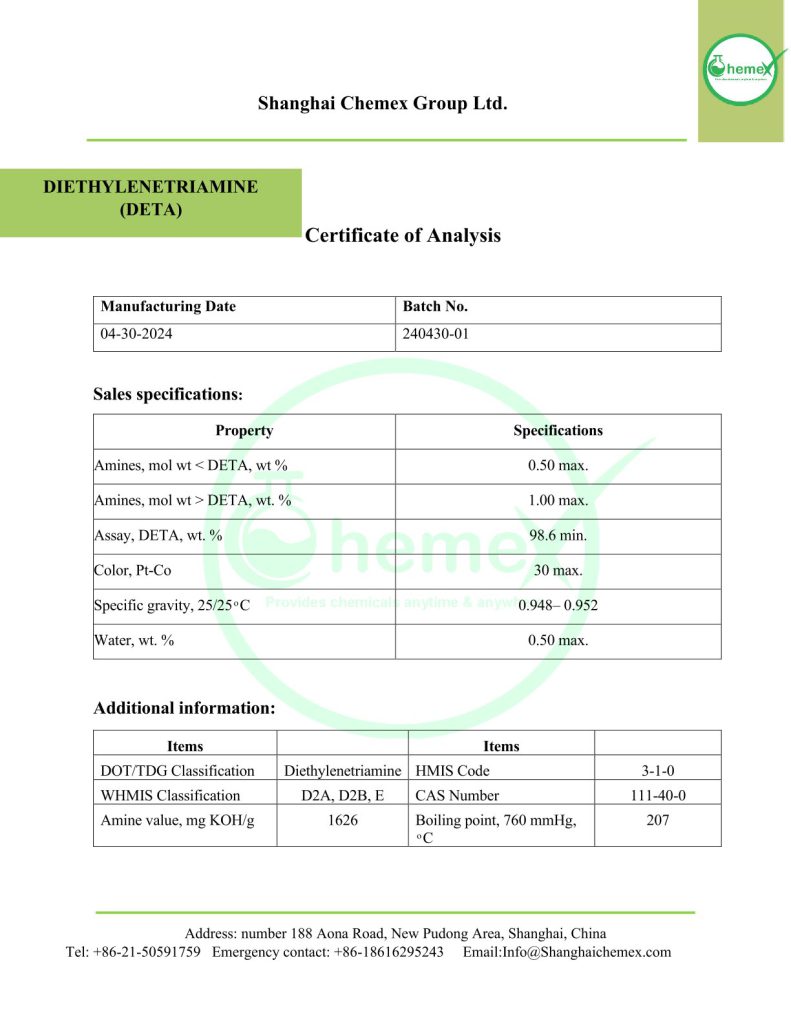 Diethylenetriamine (DETA) - Shanghai Chemex