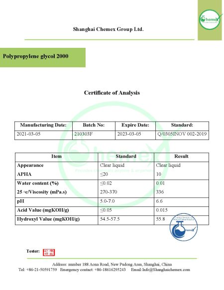 Buy Polypropylene glycol; Price, Uses, and Analysis | Shanghai Chemex