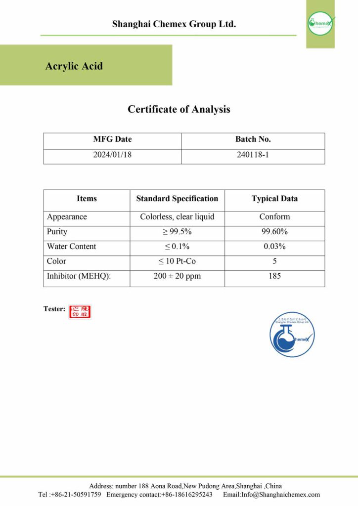Buy acrylic acid; Price, Uses, and Analysis - Shanghai Chemex
