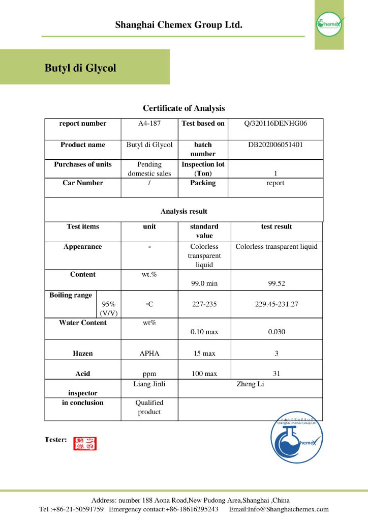 Buy Butyl Di Glycol; Price, Uses, and Analysis - Shanghai Chemex