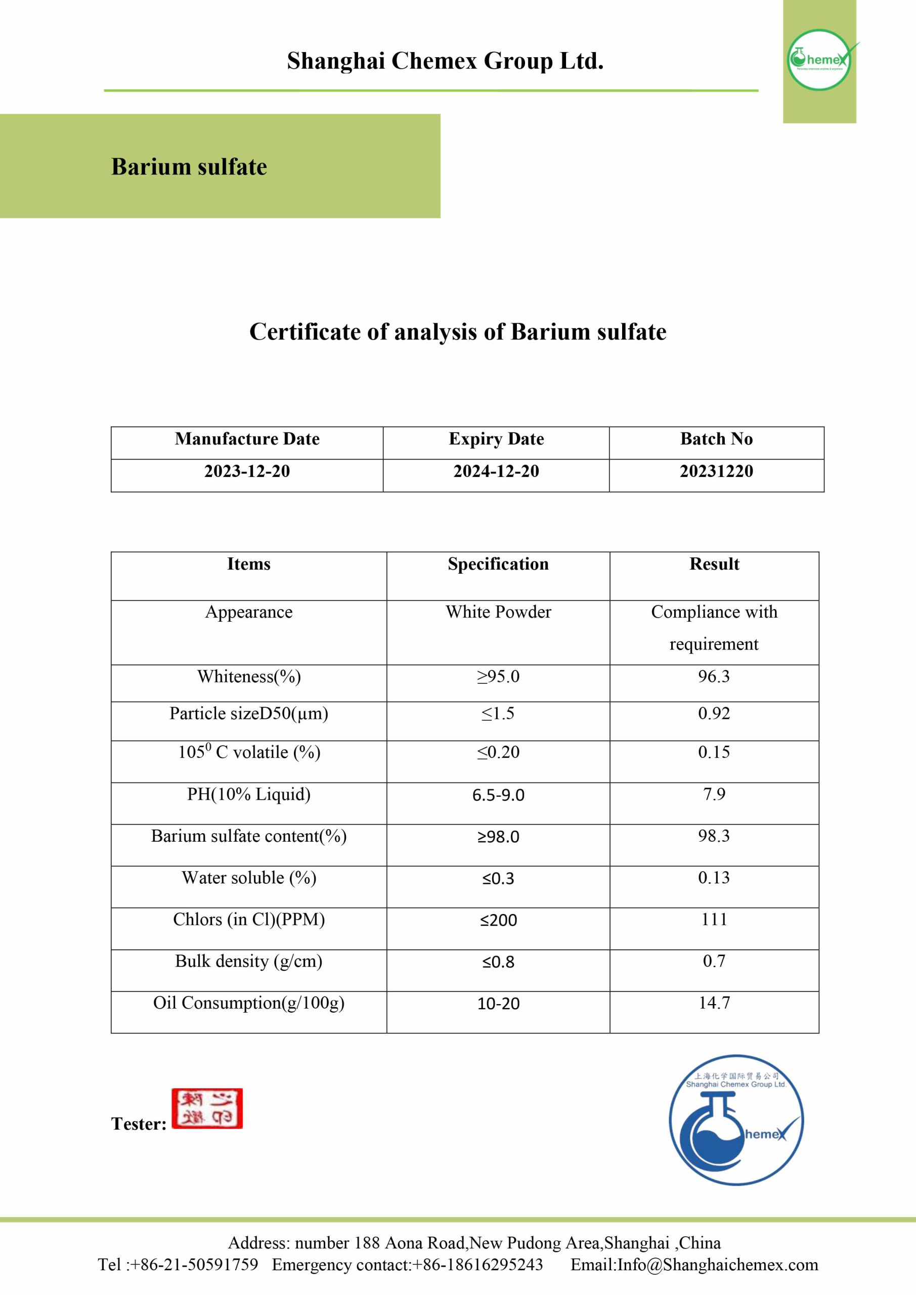Barium sulfate - Shanghai Chemex