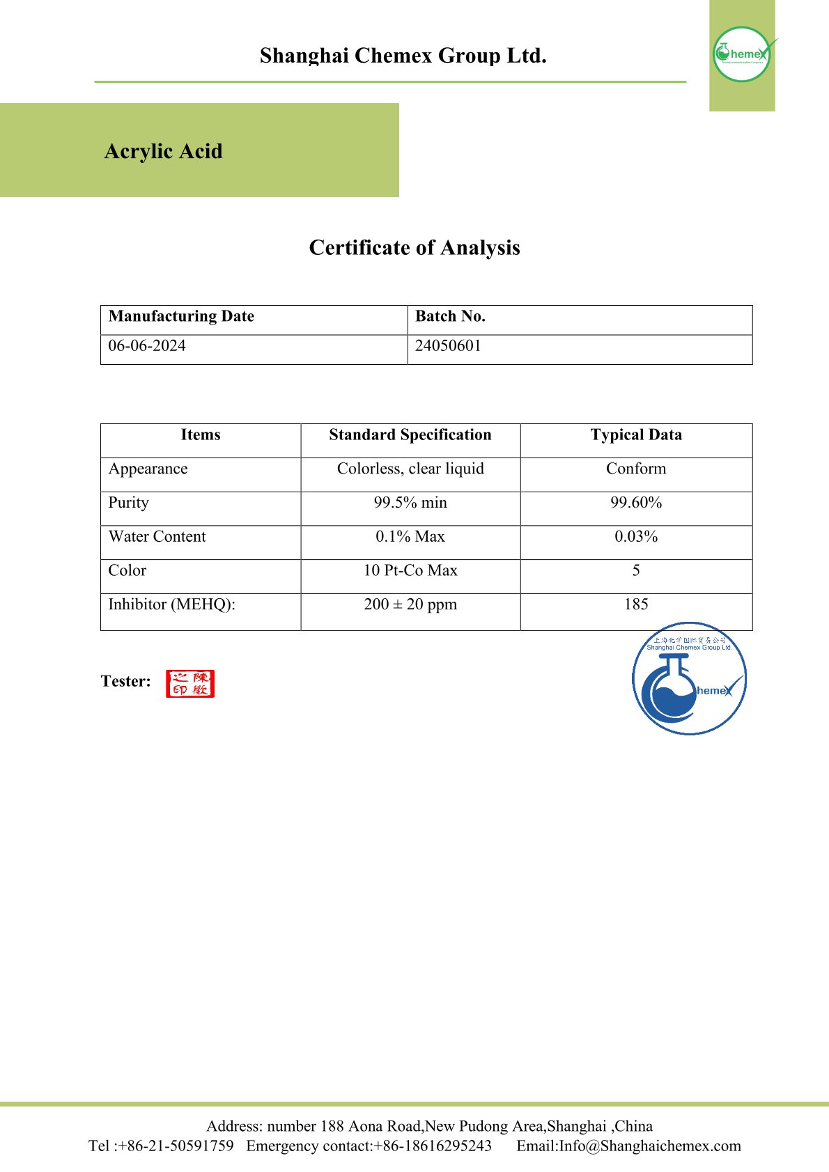 Buy acrylic acid; Price, Uses, and Analysis - Shanghai Chemex