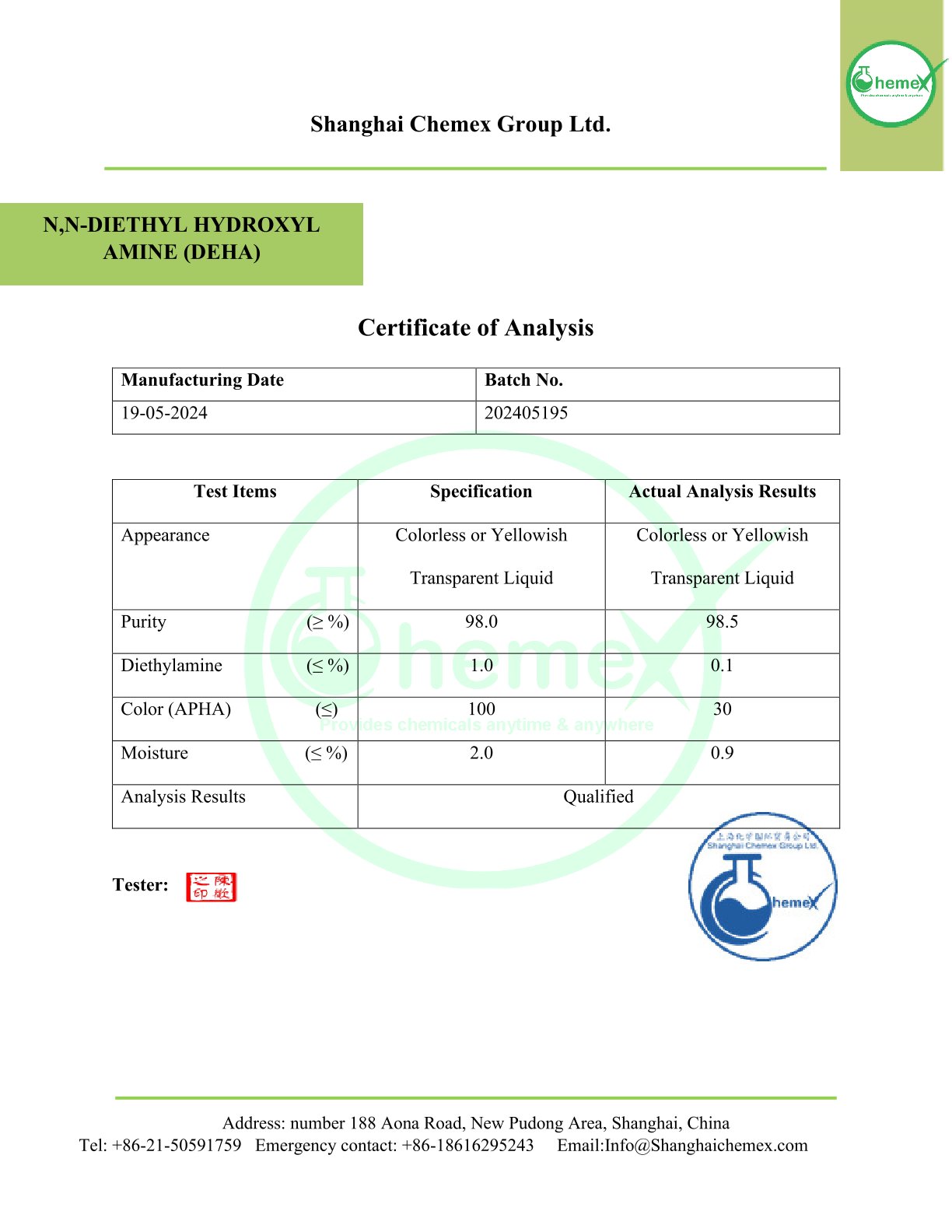 Buy Diethyl hydroxylamine (DEHA); Price, Uses, and Analysis - Shanghai ...